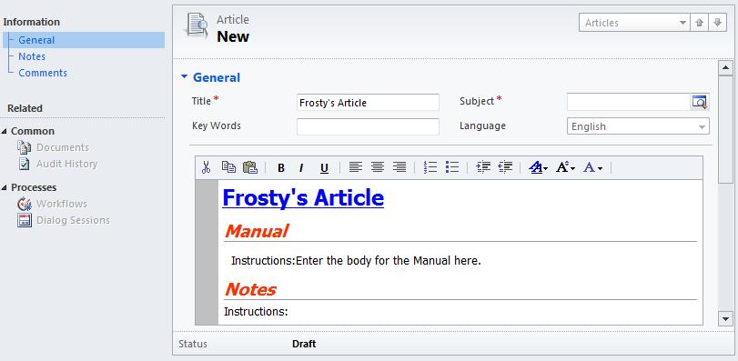 Creating and Editing an Article Template in Dynamics CRM 2011 ...