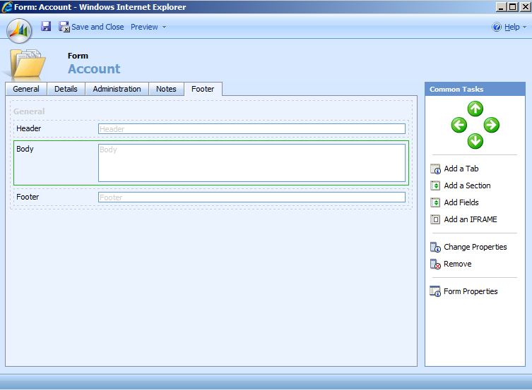 How to make a Dynamics CRM field always appear as a Footer at the ...